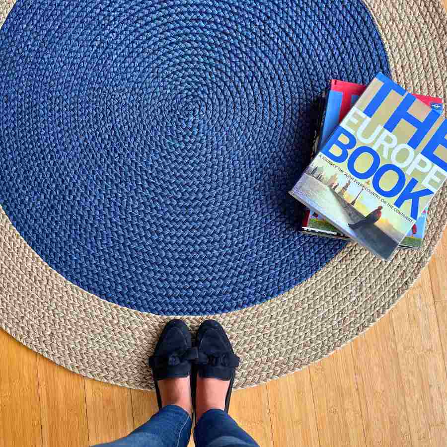 Round Sisal Rug Braided Blue Center | CoffeeRugs